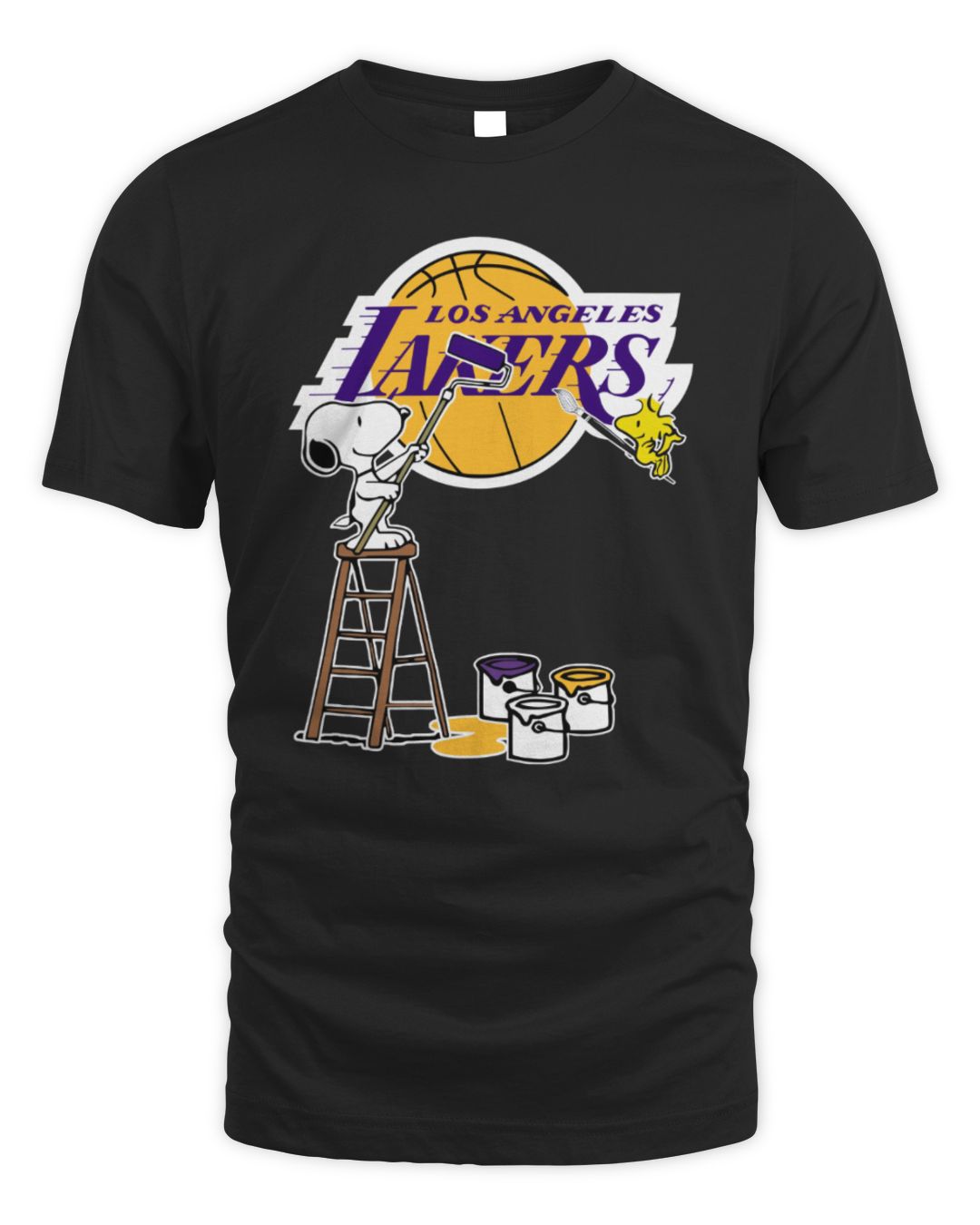 Snoopy And Woodstock Painting Los Angeles Lakers Logo Shirt Black | Womyso